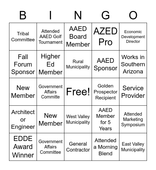AAED MEMBER BINGO Card