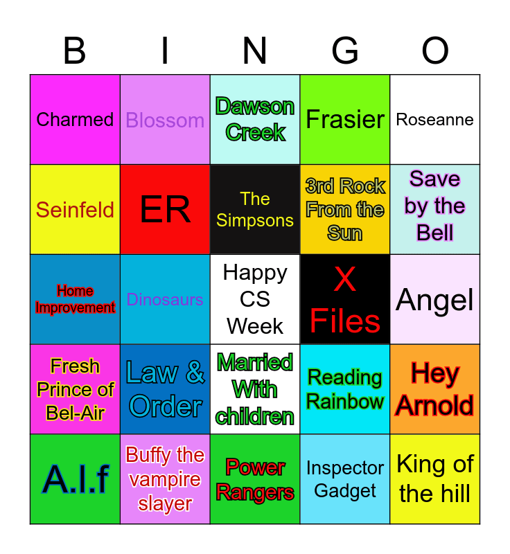 90s Tv Show Bingo Card 90s Tv Show Bingo Card