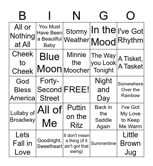 Popular Songs Of The 1930 s Bingo Card Popular Songs Of The 1930 s Bingo Card