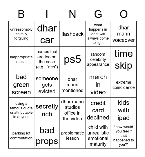 Dhar Mann Bingo Card