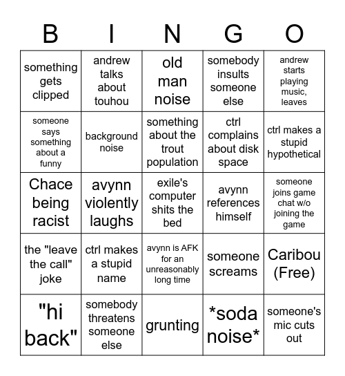 dipshits discord bingo Card