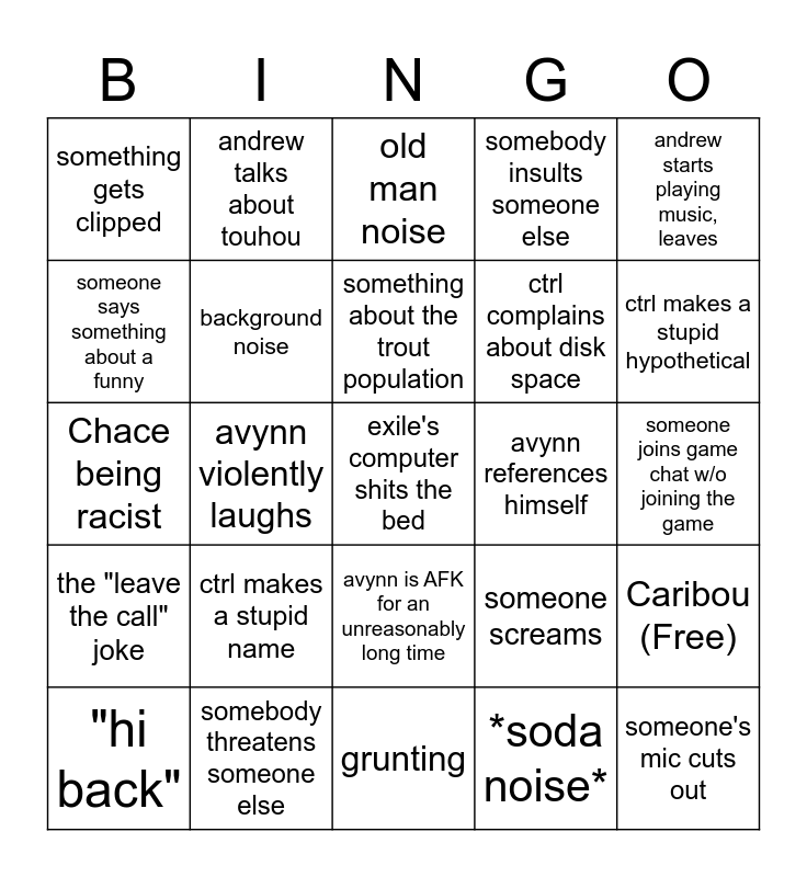 dipshits discord bingo Card