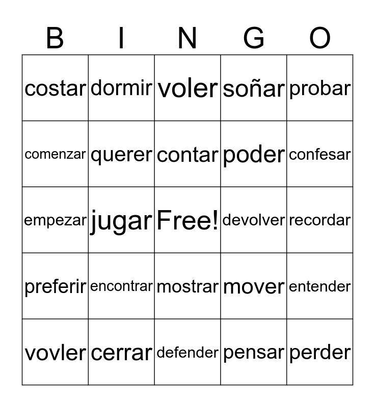 Verbos de Bota Bingo Card