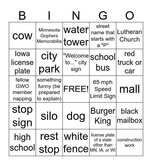 Bus BINGO! Bingo Card