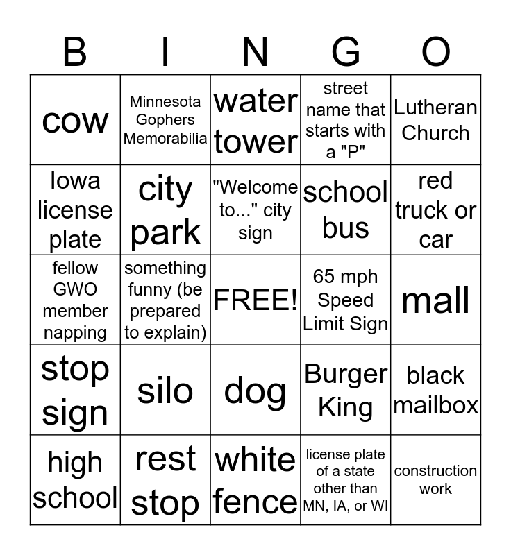 Bus BINGO! Bingo Card