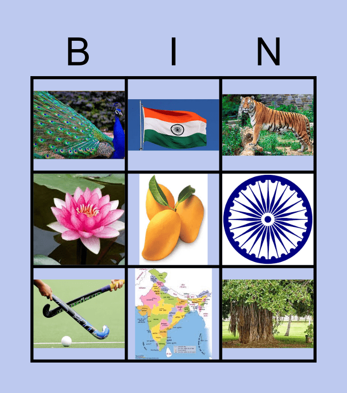 Images: National Symbols of India-HLA Rubina N. Bingo Card