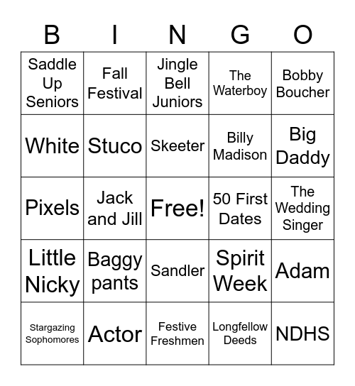 Spirit Week Bingo Card