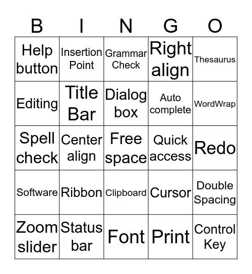Word Processing Basics Bingo Card