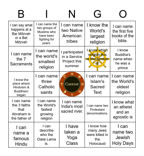 World Religions Bingo Card