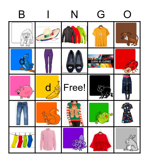 La ropa y los colores Bingo Card