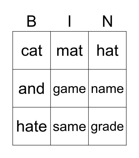 Bingo game long&short a Bingo Card