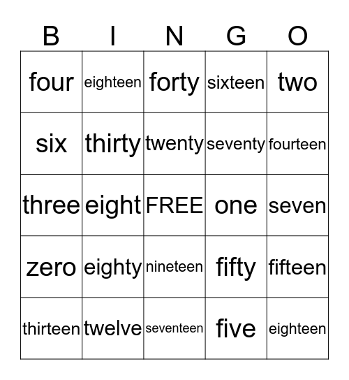 Number Word Bingo Card