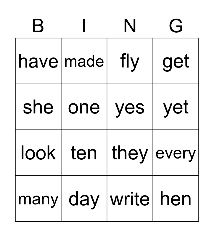 1st Grade HMH Mod 3 Week 1 (List 7) Bingo Card