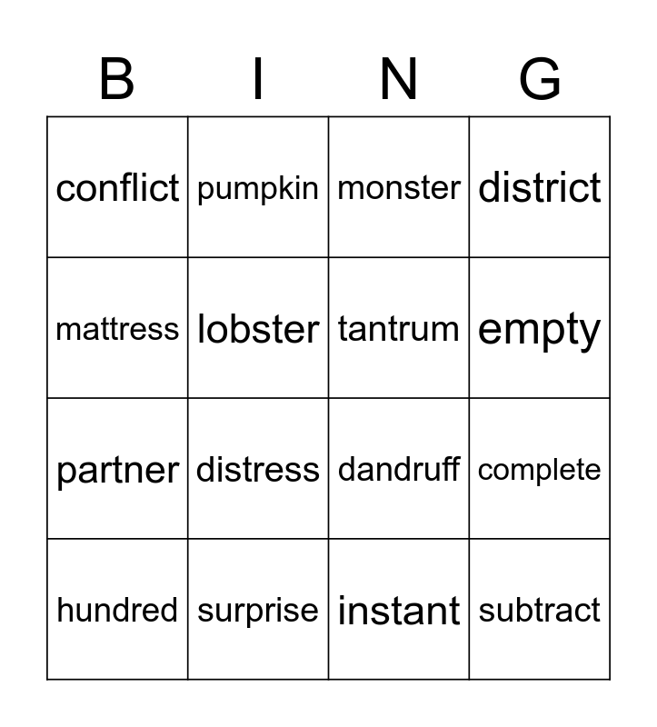 VC.CCV or VCC.CV - Ostrich Words Bingo Card