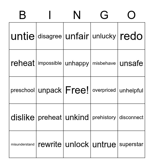 Prefix Bingo Card