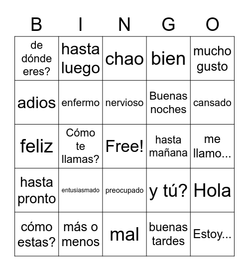 Saludos/Despedidas/Basic convo Bingo Card
