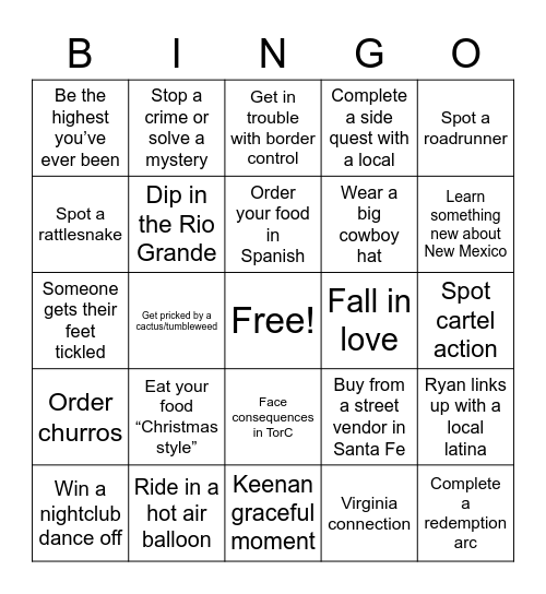 New Mexico Bingo Card
