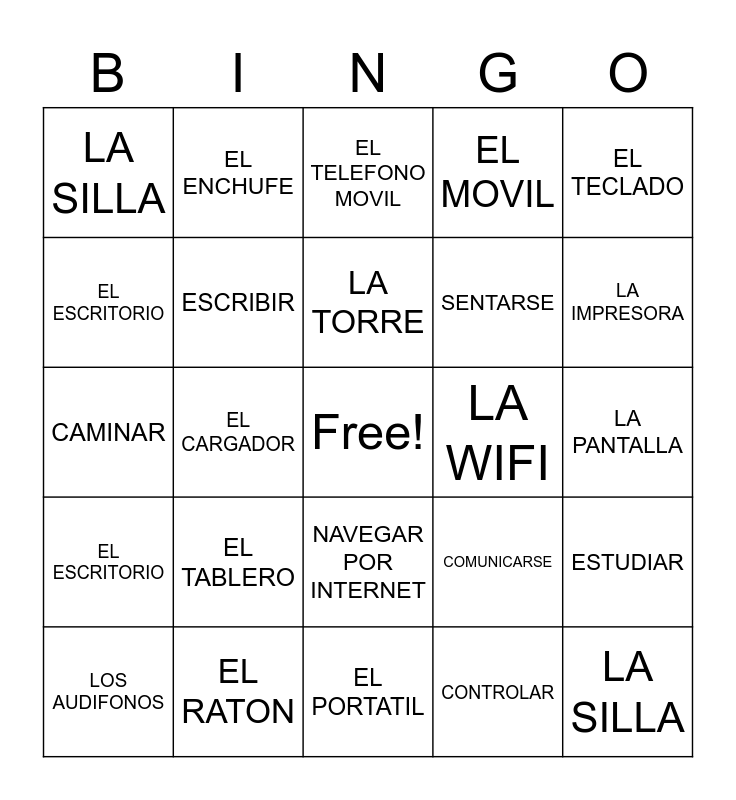 TECNOLOGIA Y USOS Bingo Card