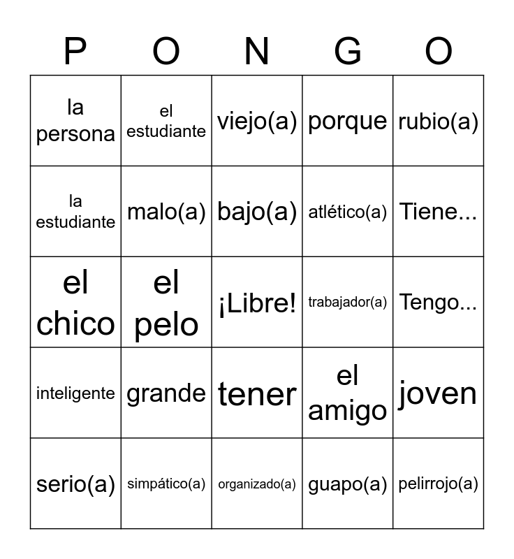 Unit 1/Lesson 2 - All Vocabulary Review Bingo Card