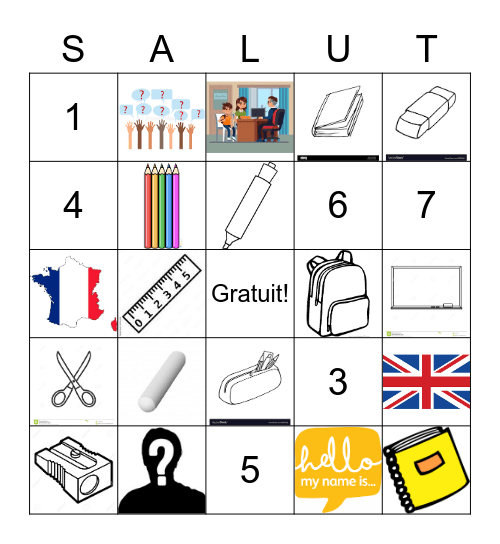Les objets à l’école Bingo Card
