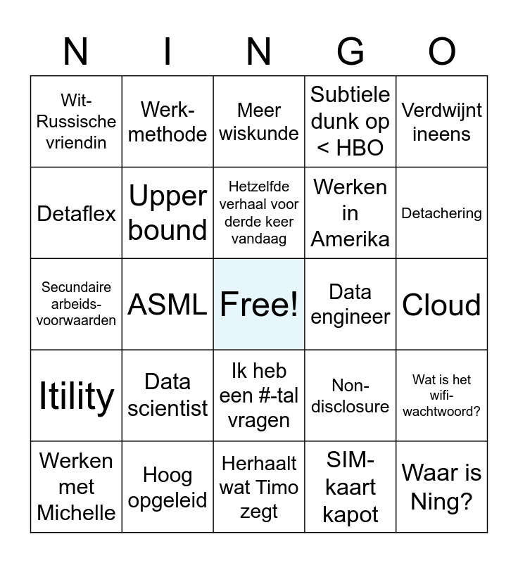 Ningo Bingo Card