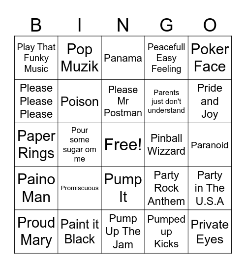 Let's Go P Bingo Card