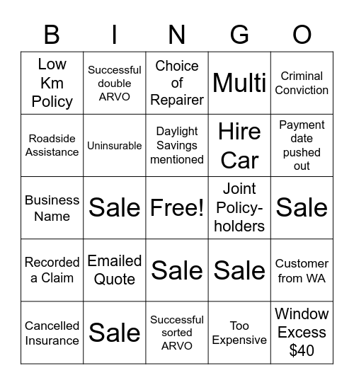 Super Bingo - Car Bingo Card