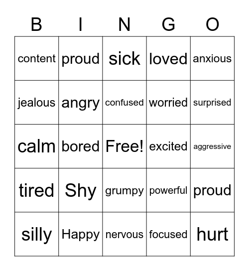 Feelings Bingo Card