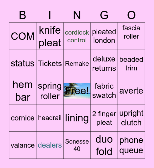 Tropical Bingo Card