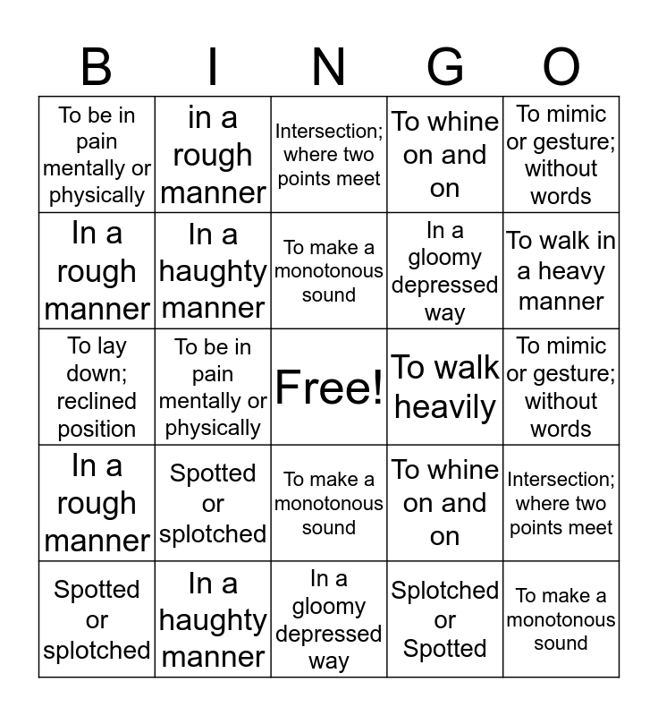 Of Mice and Men ch. 1 Vocabulary Bingo Card