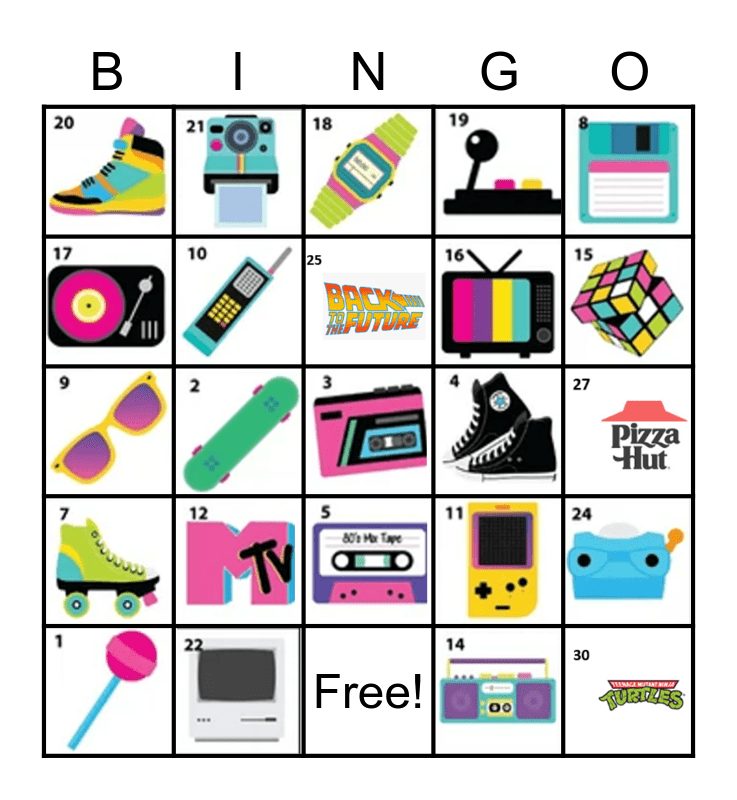 80s Bingo Card