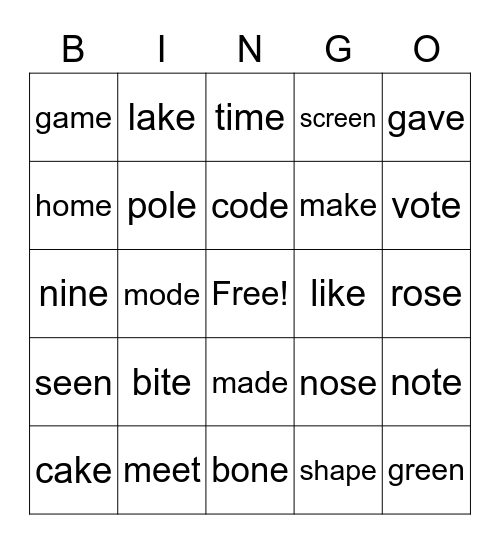 long vowel bingo Card