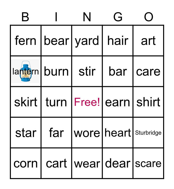 R-Controlled Vowels Bingo Card