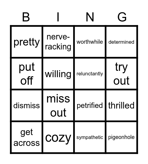 Words Words Bingo Card