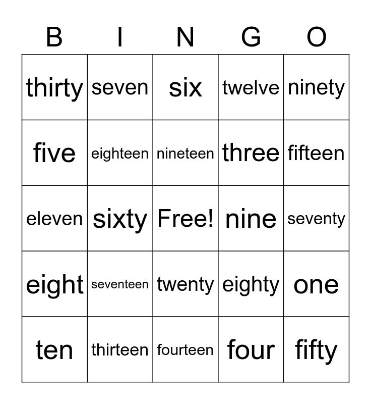 Numbers 1-100 Bingo Card
