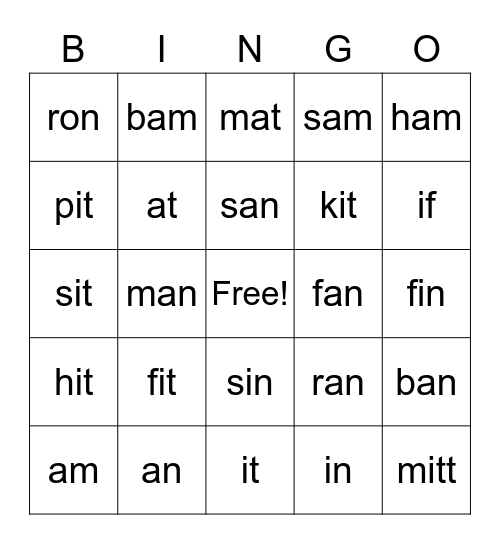 First Grade Bingo Card