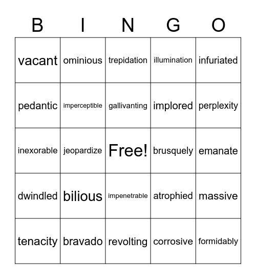 A Wrinkle in Time Bingo Card