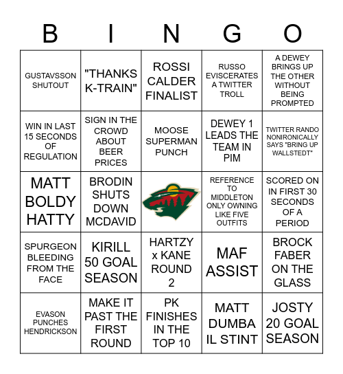 MINNESOTA WILD 22-23 SEASON Bingo Card