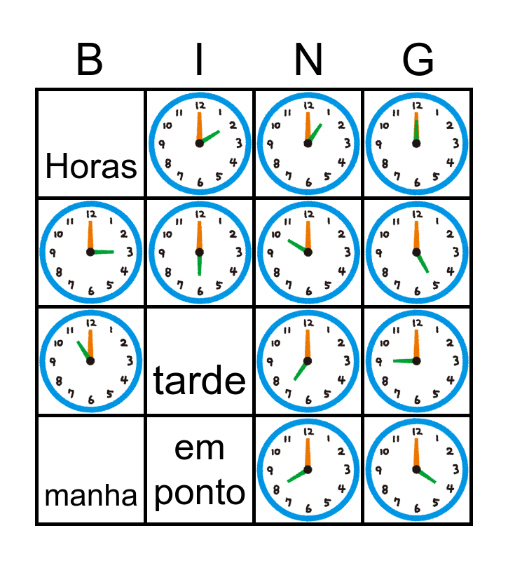 Que horas sao? Bingo Card