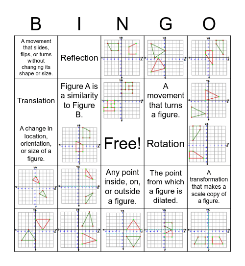 Rigid Transformation Bingo Card