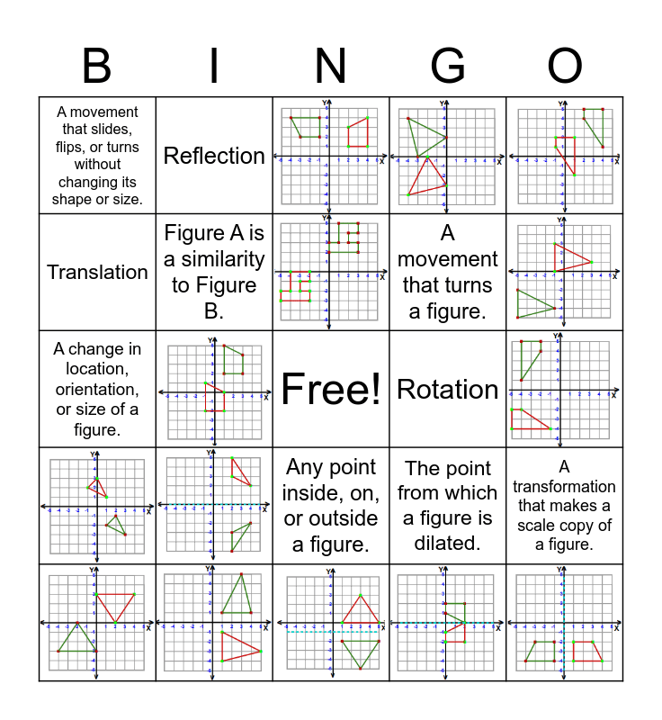 Rigid Transformation Bingo Card