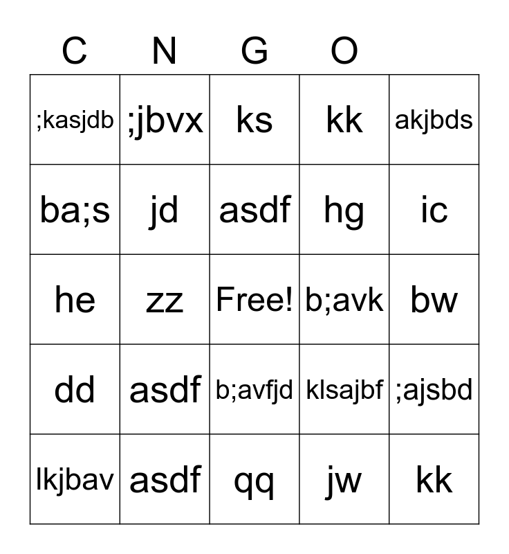 Recharter Bingo Card