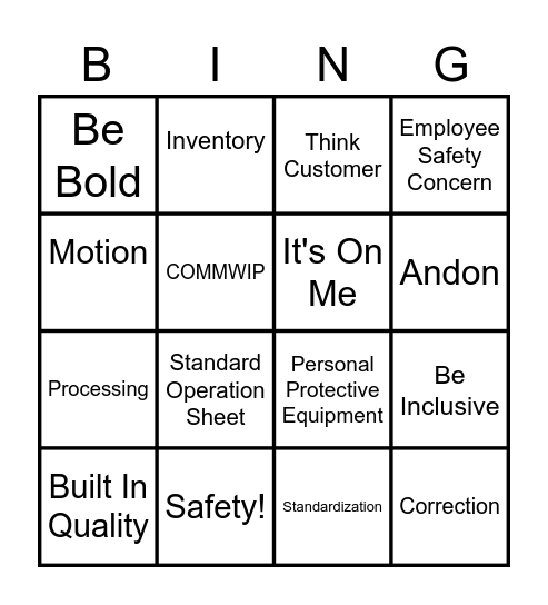 Factory Zero Bingo Card