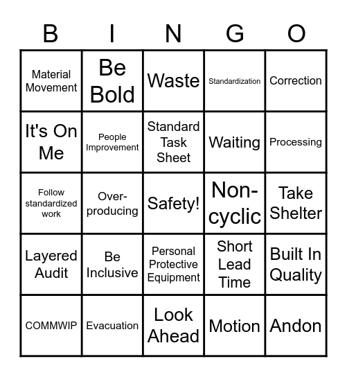 Factory Zero BINGO! Bingo Card