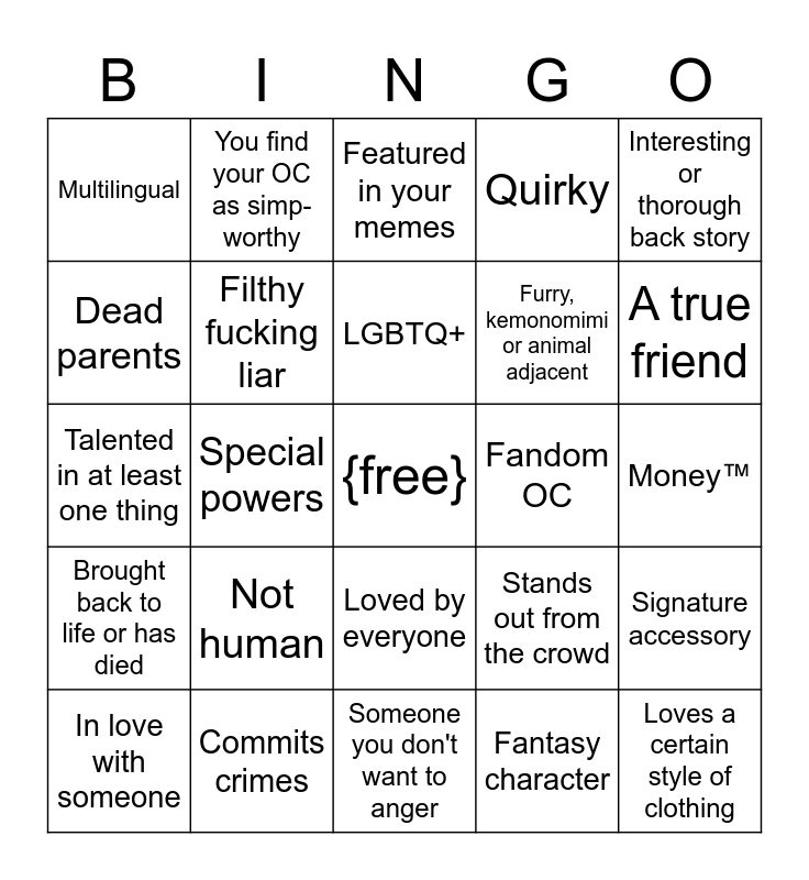 OC Bingo: Pick an OC & Pray Bingo Card