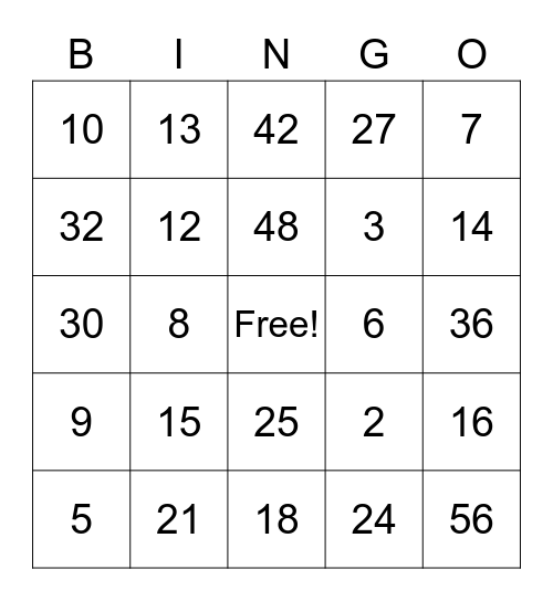 Multiplicative Comparison Bingo Card
