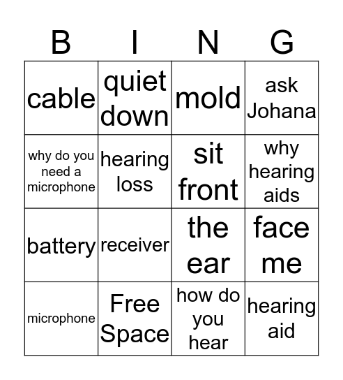 Johana hearing aids Bingo Card