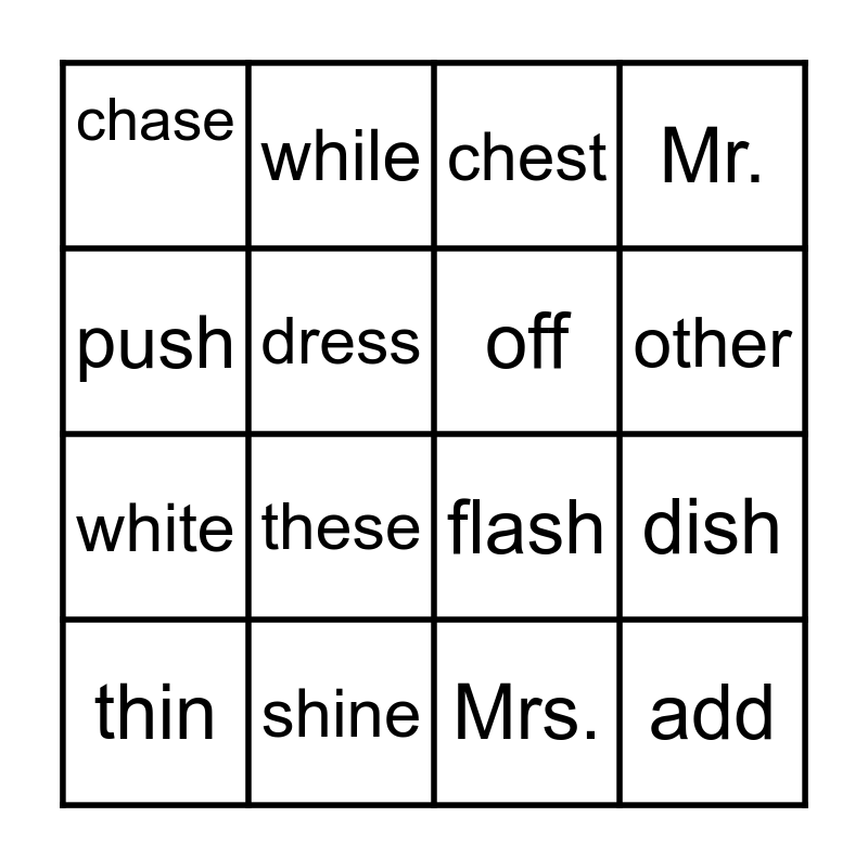 Digraphs 3.3 Bingo Card