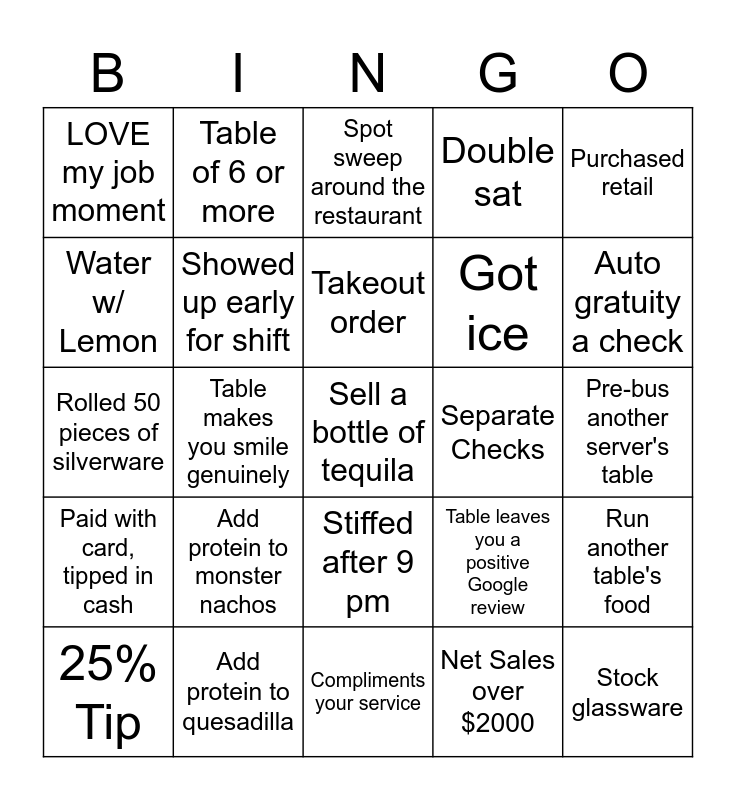 Server Bingo Card