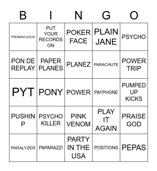 POWER OF P Bingo Card